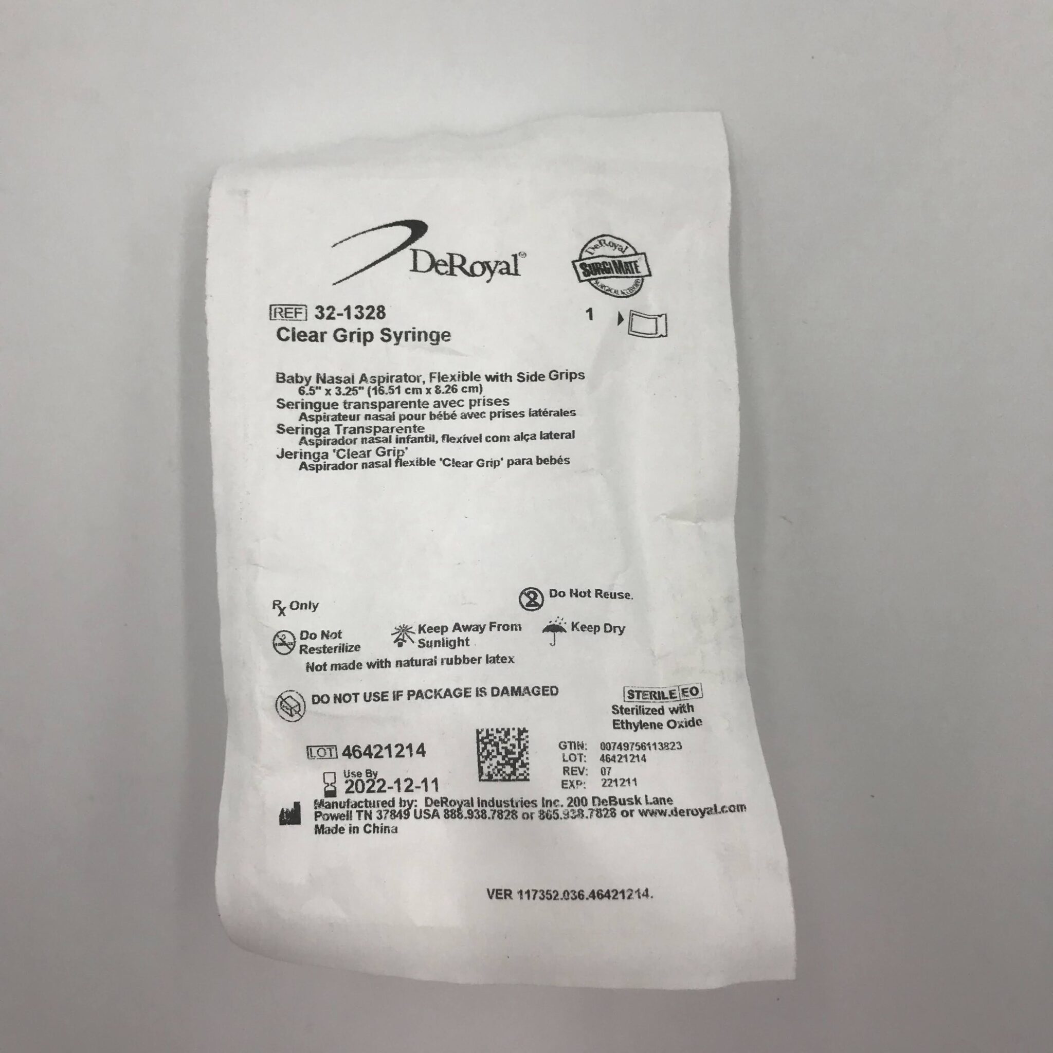 DeRoyal 32-1328 Clear Grip, Baby Nasal Aspirator - GB TECH USA