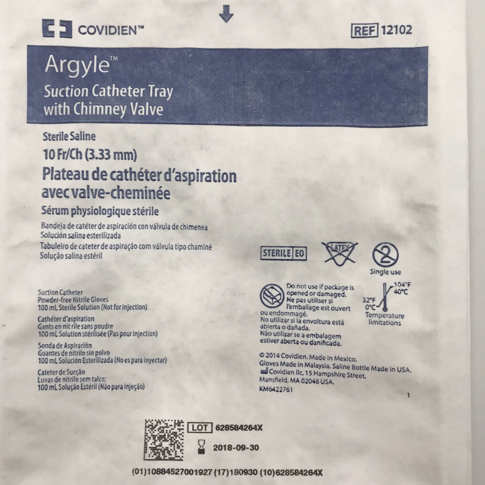 Covidien 12102 Argyle Suction Catheter Tray w/ Chimney Valve, 10Fr (x ...