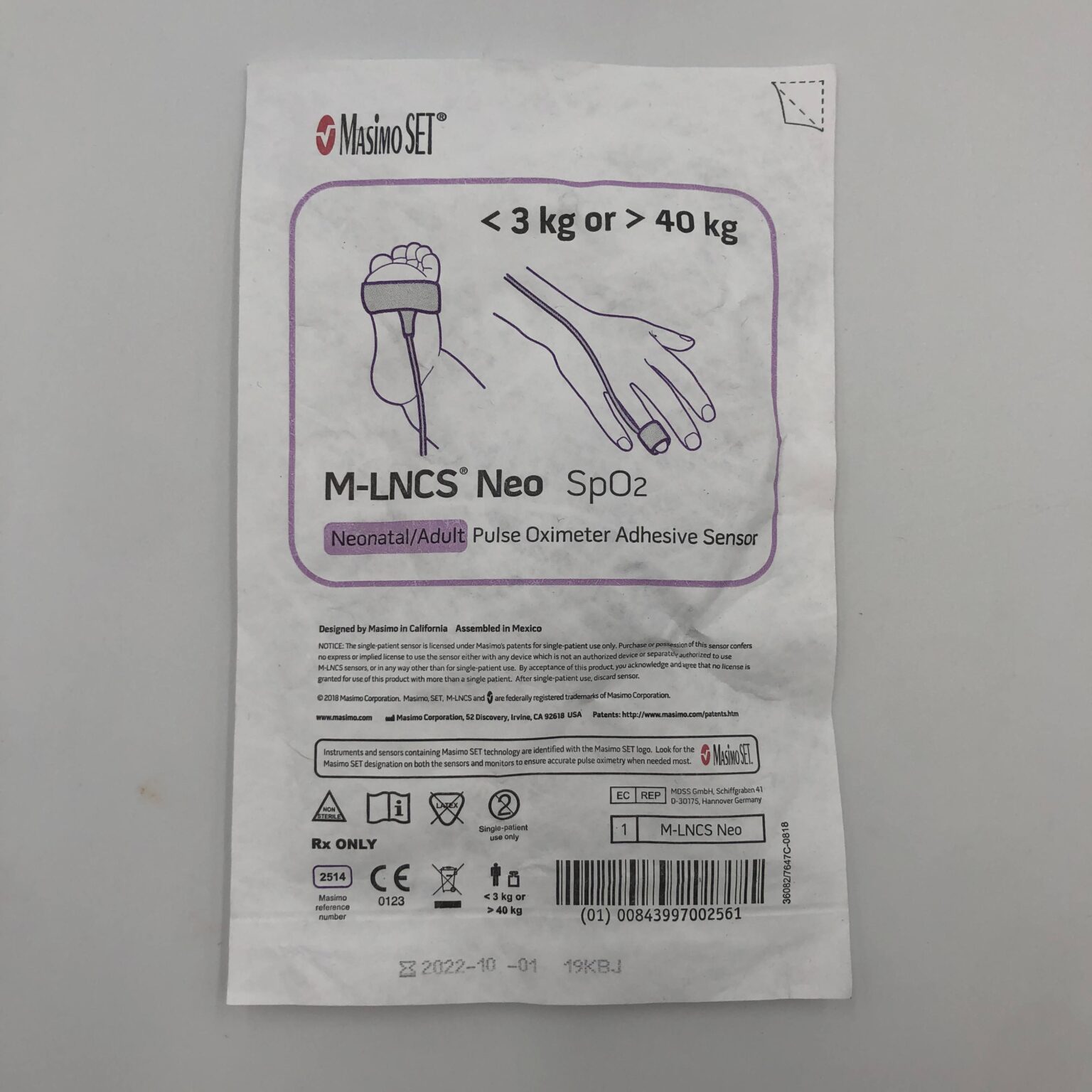 Masimo 2514 M-LNCS, Neo, SpO2, Neonatal/Adult, Pulse Oximeter Adhesive ...