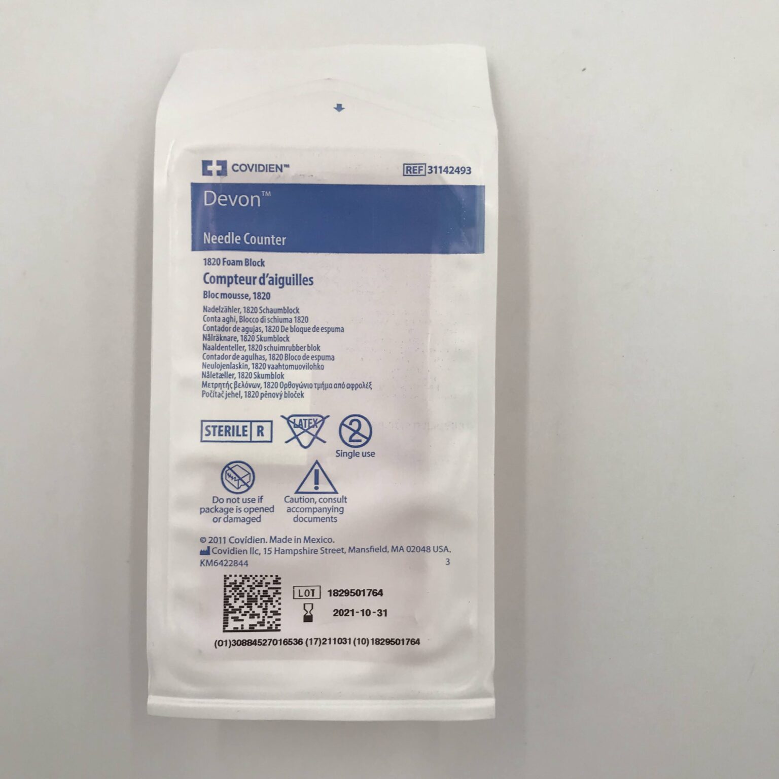 Covidien 31142493 Devon Needle Counter, 1820 Foam Block (x) - GB TECH USA