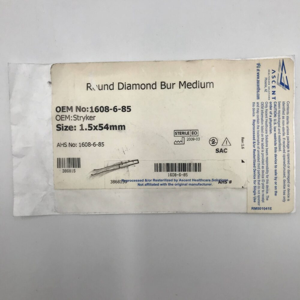 Stryker 1608-6-85 Round Diamond Bur Medium, 1.5x54mm (Reprocessed By ...