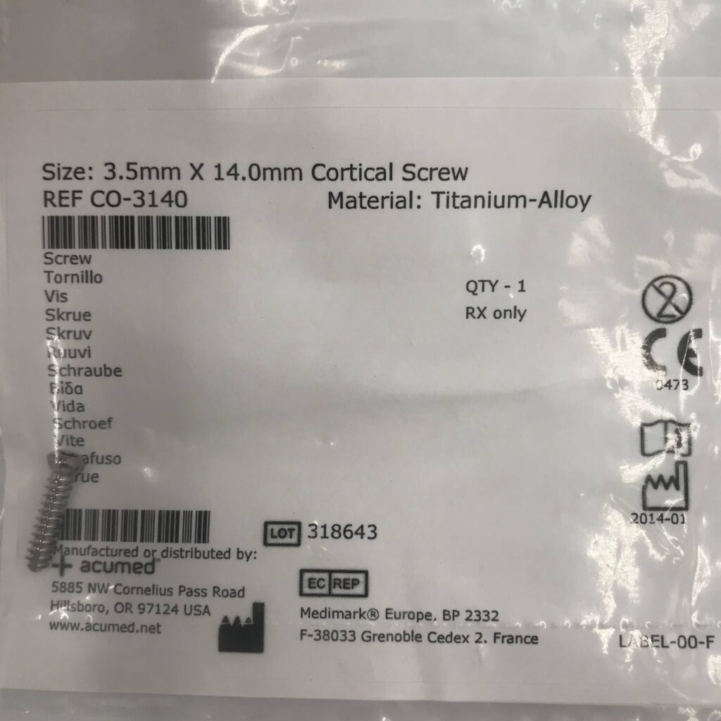Acumed CO-3140 Cortical Screw (3.5mmx14mm) Titanium Alloy - GB TECH USA