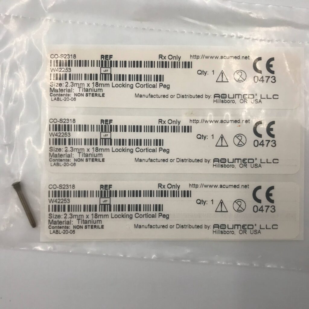 Acumed CO-S2318 Locking Cortical Peg (2.3mmx18mm) Titanium - GB TECH USA