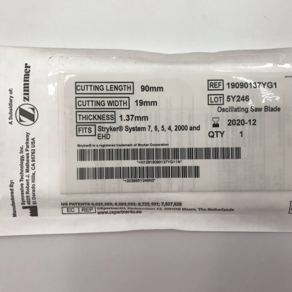 Synvasive Technology 19090137YG1 Zimmer Oscillating Saw Blade 90mm (x ...