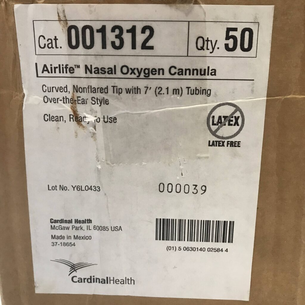 CardinalHealth 001312 AirLife Nasal Oxygen Cannula, 7in Tubing (50/Case ...