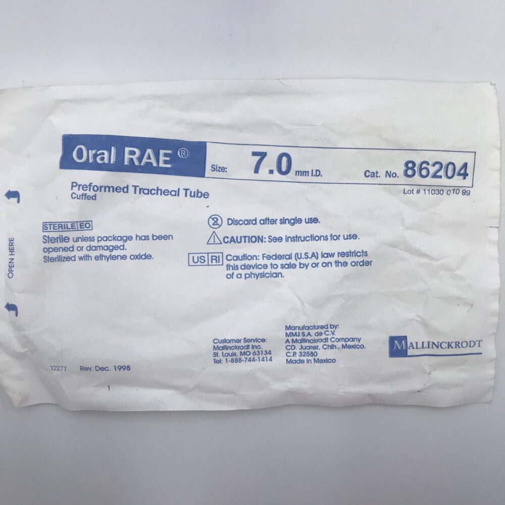 Mallinckrodt 86204 Oral RAE Preformed Tracheal Tube, Cuffed, 7mm (x ...
