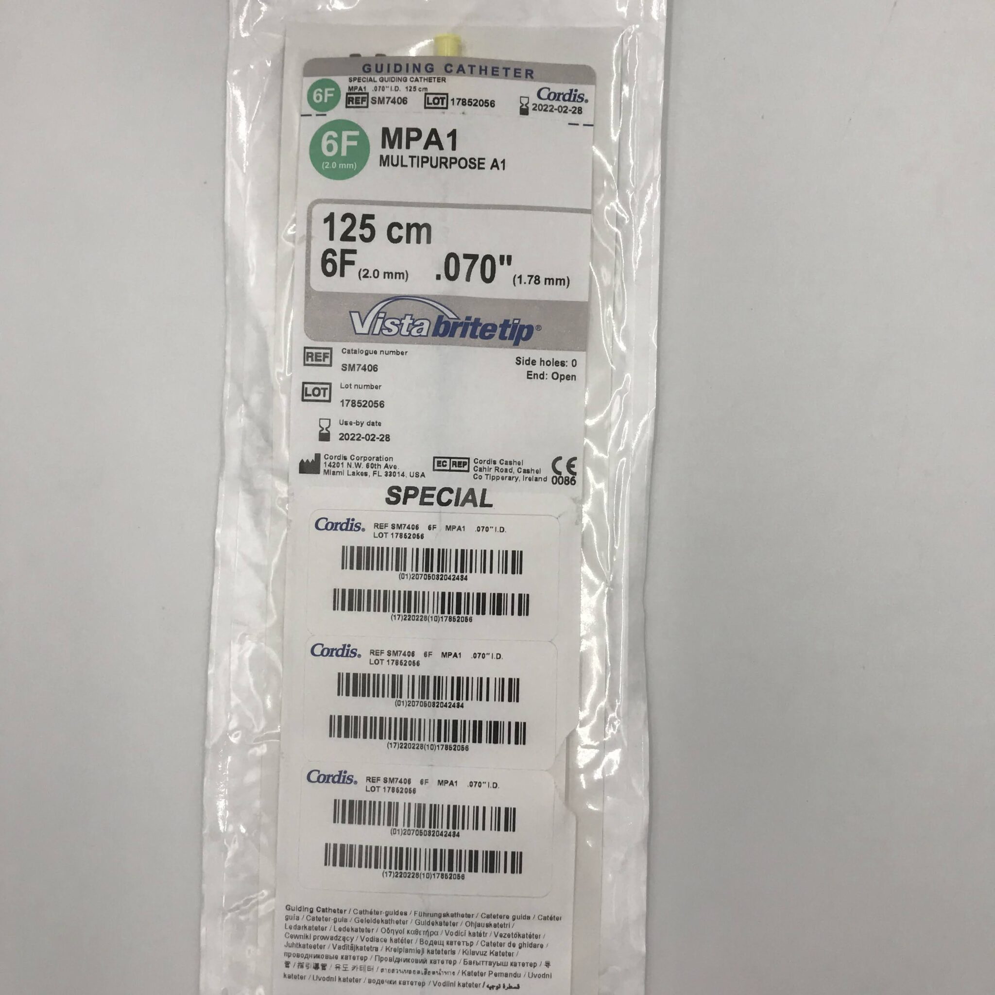Cordis SM7406 MPA1 VistaBriteTip Guiding Catheter Multipurpose A1, 6F ...