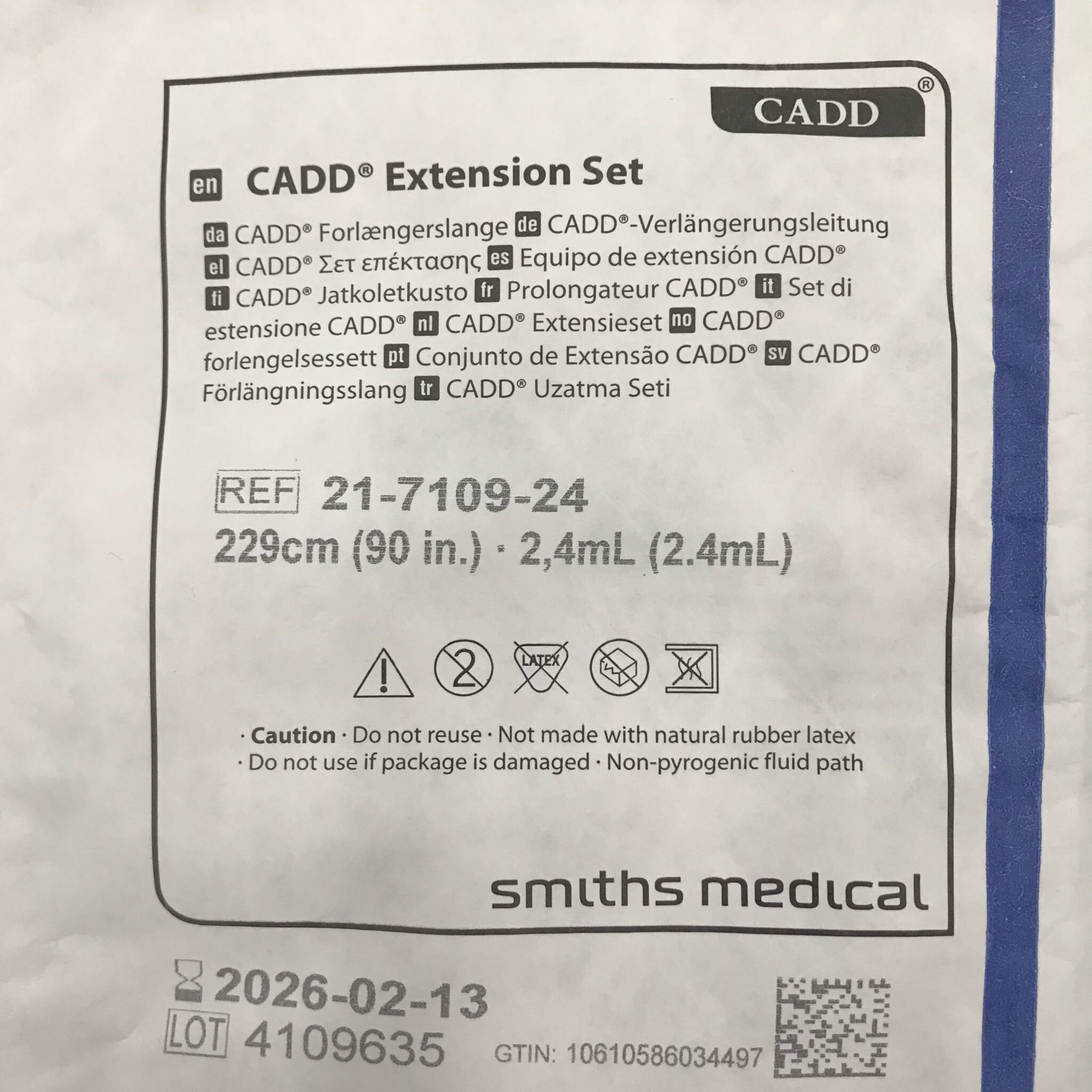 Smiths Medical 21-7109-24 CADD Extension Set, 2.4mL 229cm - GB TECH USA