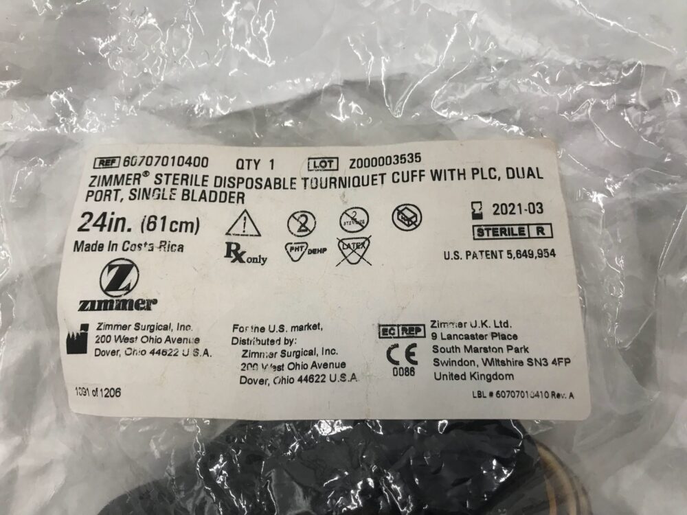 ZIMMER 60707010400 Disposable Tourniquet Cuff w/ PLC, Dual Port, Single ...