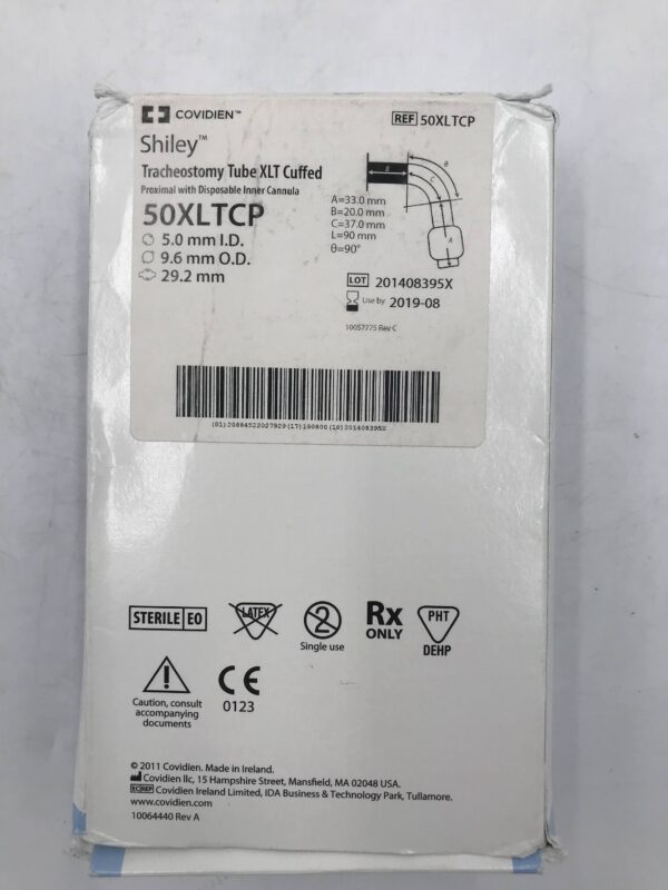 COVIDIEN 50XLTCP Shiley Tracheostomy Tube XLT Cuffed (5.0mm=I.D)(9.6mm ...