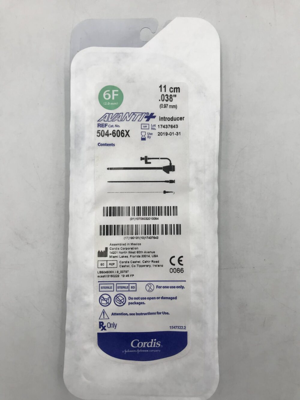 Cordis 504-606X Avanti+ Introducer, 6F 11cm (X) - GB TECH USA