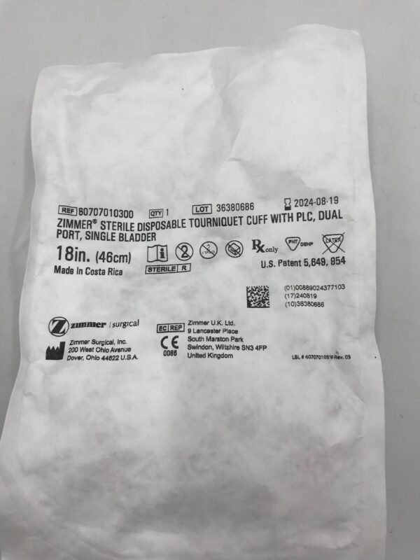 ZIMMER 60707010300 Disposable Tourniquet Cuff, Dual Port, Single ...