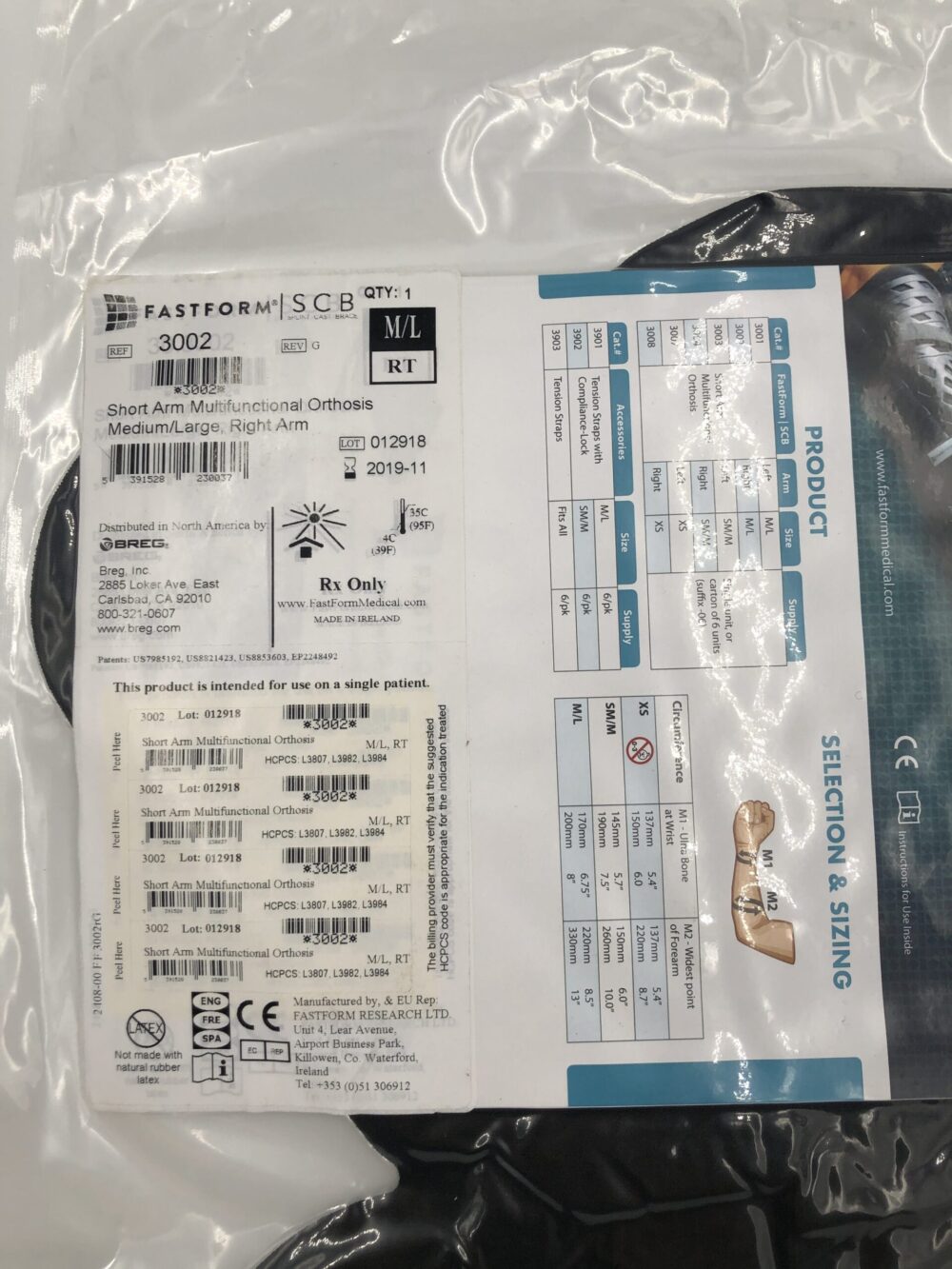 BREG 3002 FastForm SCB Short Arm Multifunctional Orthosis Med/Lg, Right ...