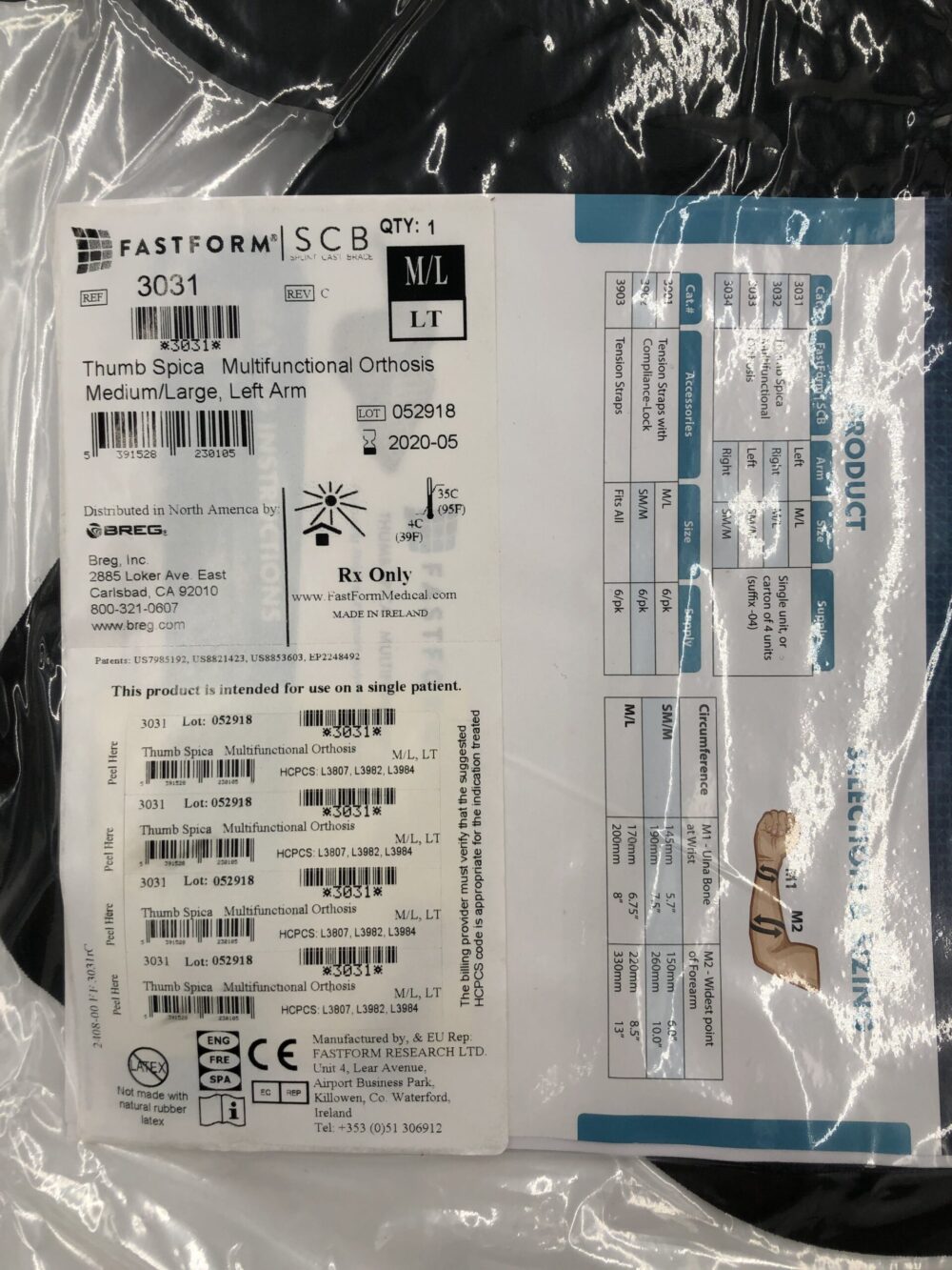 BREG 3031 FastForm SCB Thumb Spica Multifunctional Orthosis Med/Lg ...
