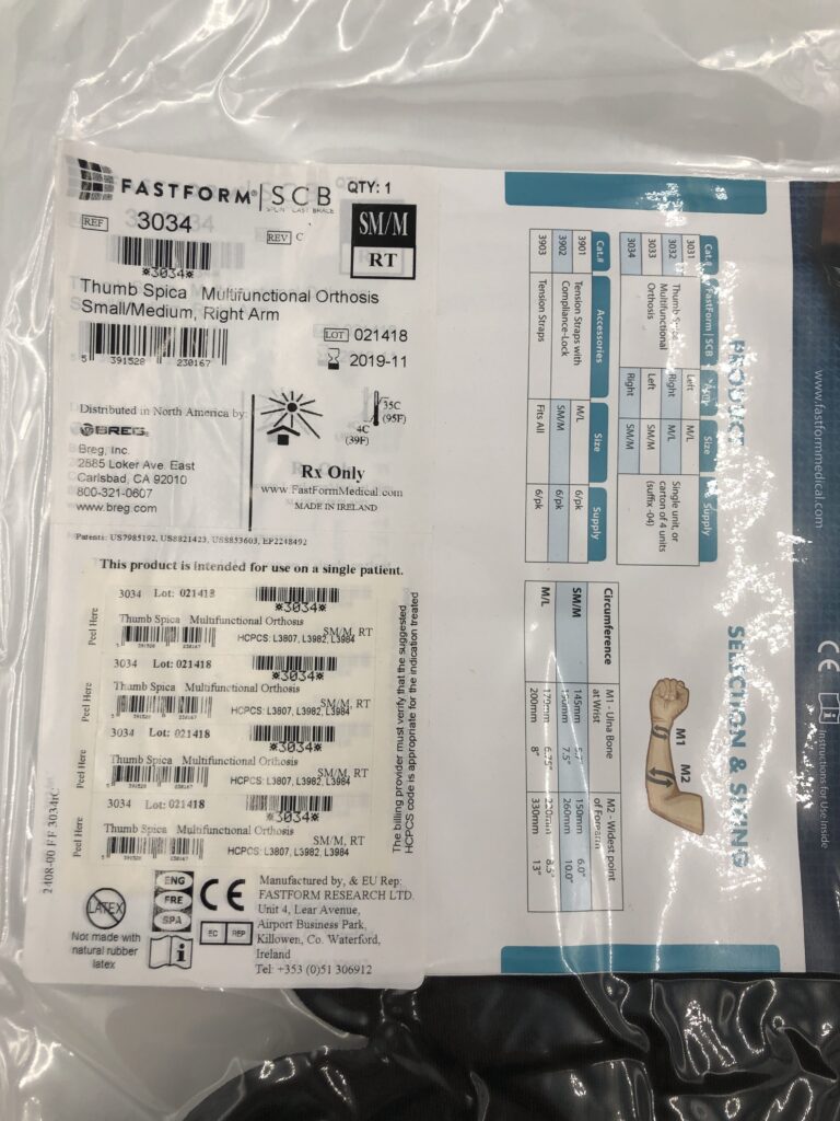 BREG 3034 FastForm SCB Thumb Spica Multifunctional Orthosis Small/Med ...