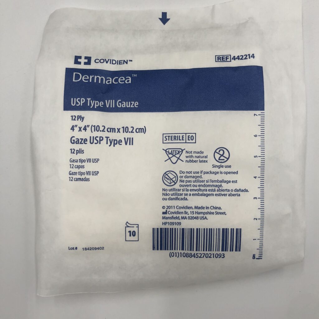 Covidien 442214 Dermacea USP Type VII Gauze, 12 Ply 4inx4in (1280/Case ...
