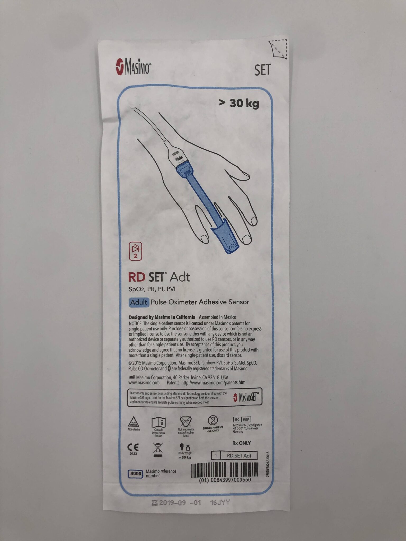 MASIMO 4000 RD SET Adt SpO2 Adult Pulse Oximeter Adhesive Sensor >30kg ...