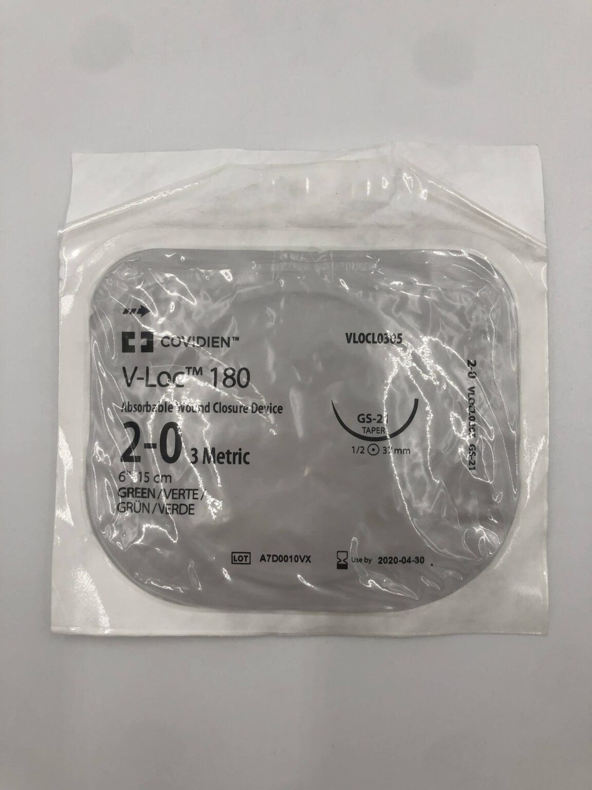 COVIDIEN VL0CL0305 V-Loc 180 Absorbable Wound Closure Device 2-0, Green ...
