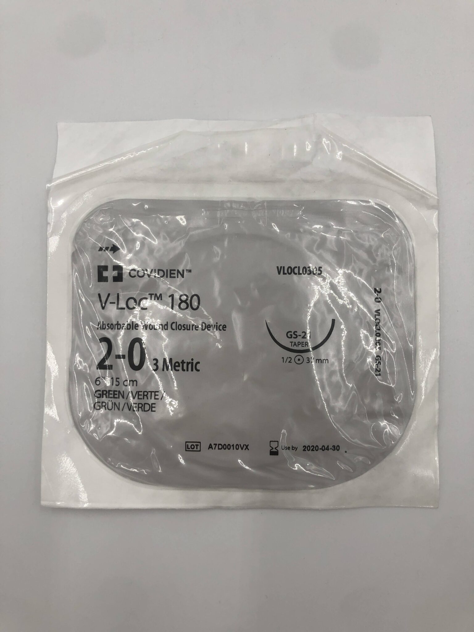 COVIDIEN VL0CL0305 V-Loc 180 Absorbable Wound Closure Device 2-0, Green ...