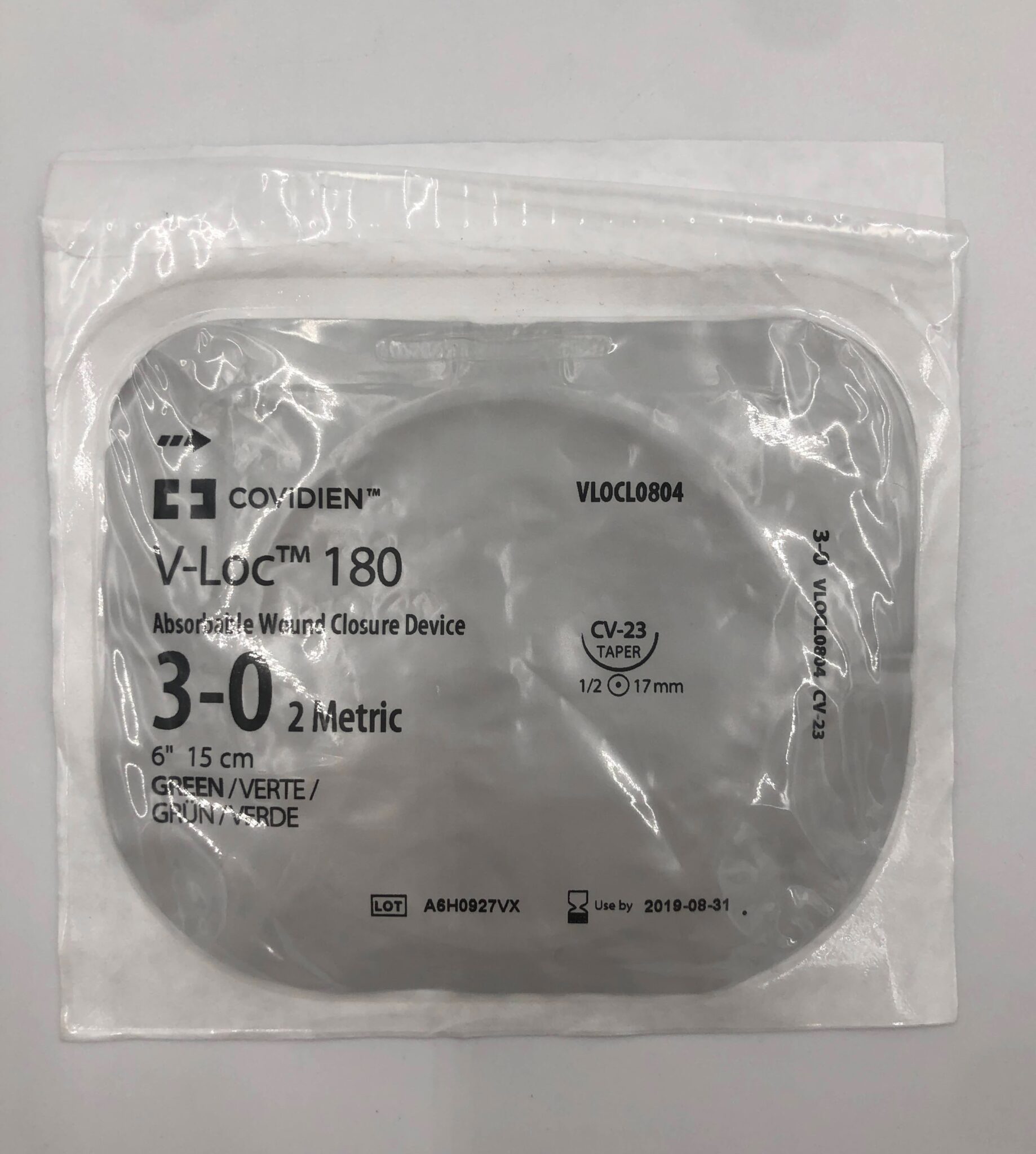 COVIDIEN VL0CL0804 V-Loc 180 Absorbable Wound Closure Device 3-0, Green ...