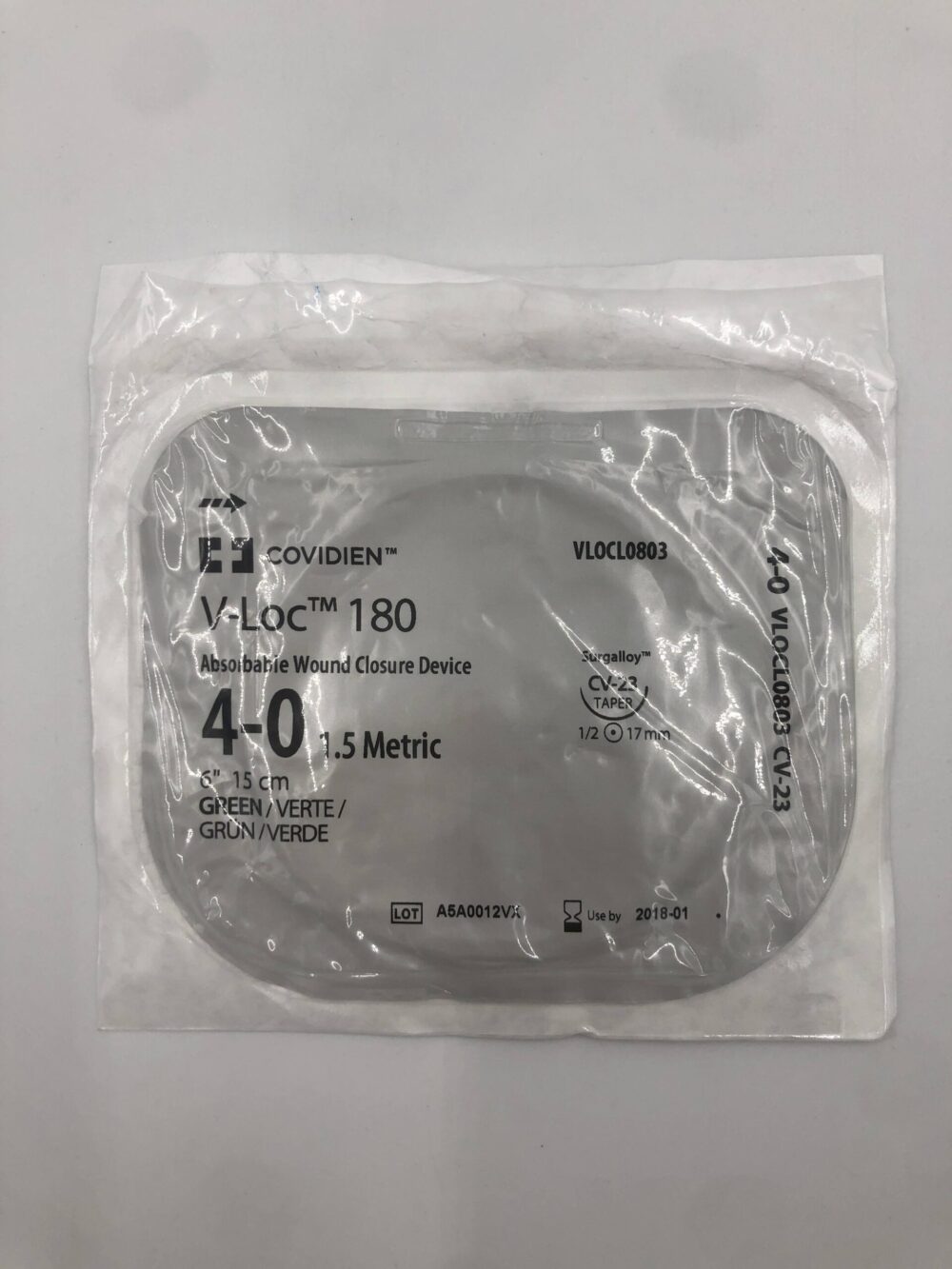 COVIDIEN VL0CL0803 V-Loc 180 Absorbable Wound Closure Device 4-0 Green ...