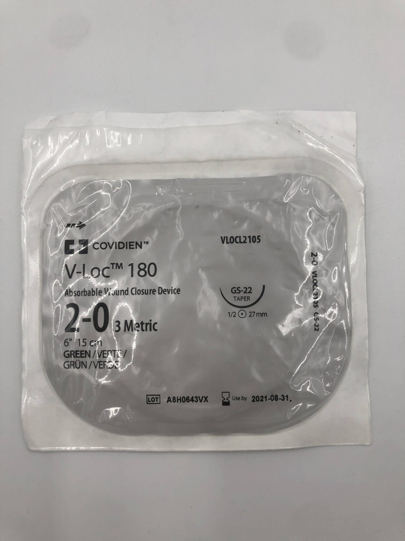 COVIDIEN VL0CL2105 V-Loc 180 Absorbable Wound Closure Device 2-0 Green ...