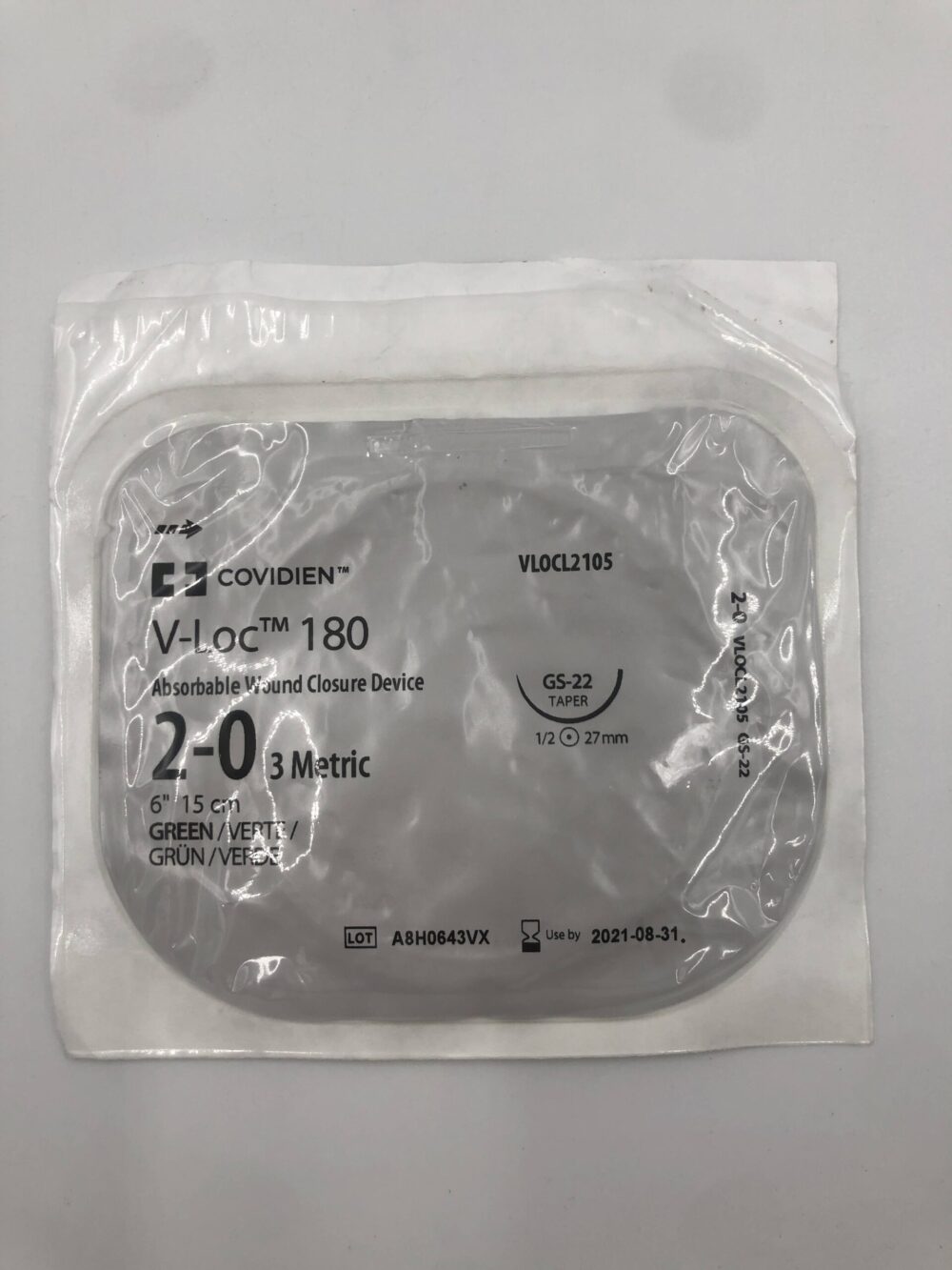 COVIDIEN VL0CL2105 V-Loc 180 Absorbable Wound Closure Device 2-0 Green ...