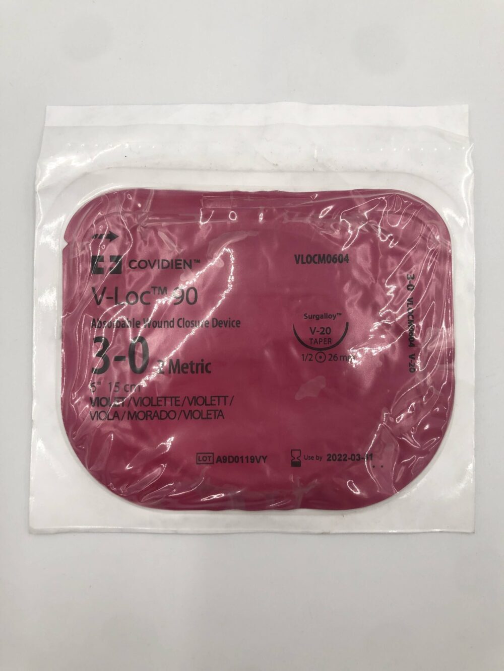 COVIDIEN VL0CM0604 V-Loc 90 Absorbable Wound Closure Device 3-0 Violet ...