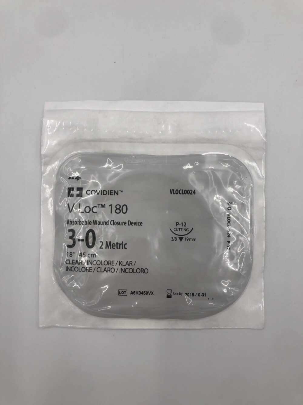 COVIDIEN VL0CL0024 V-Loc 180 Absorbable Wound Closure Device 3-0 Clear ...