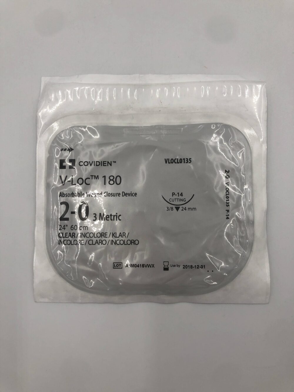 COVIDIEN VL0CL0135 V-Loc 180 Absorbable Wound Closure Device 2-0 Clear ...