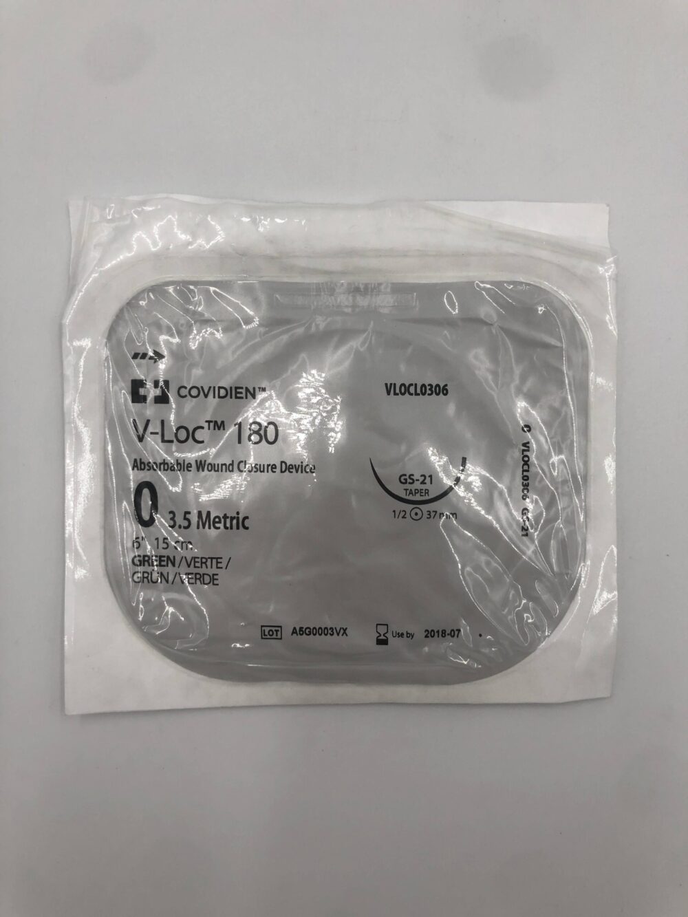 COVIDIEN VL0CL0306 V-Loc 180 Absorbable Wound Closure Device 0, Green ...
