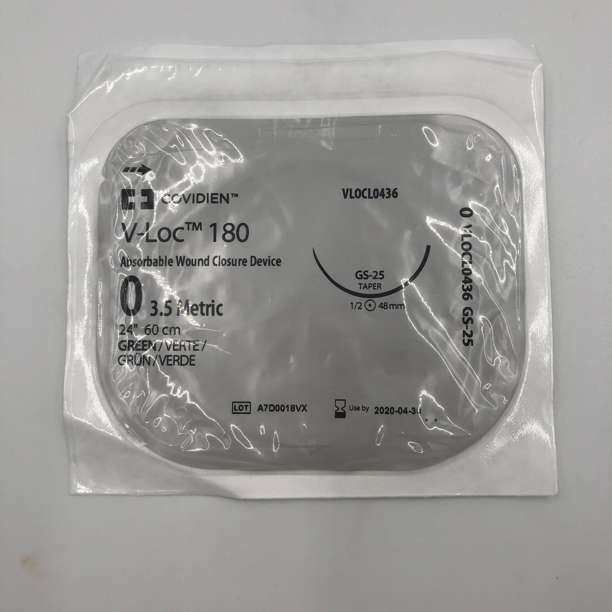 COVIDIEN VL0CL0436 V-Loc 180 Absorbable Wound Closure Device 0, Green ...