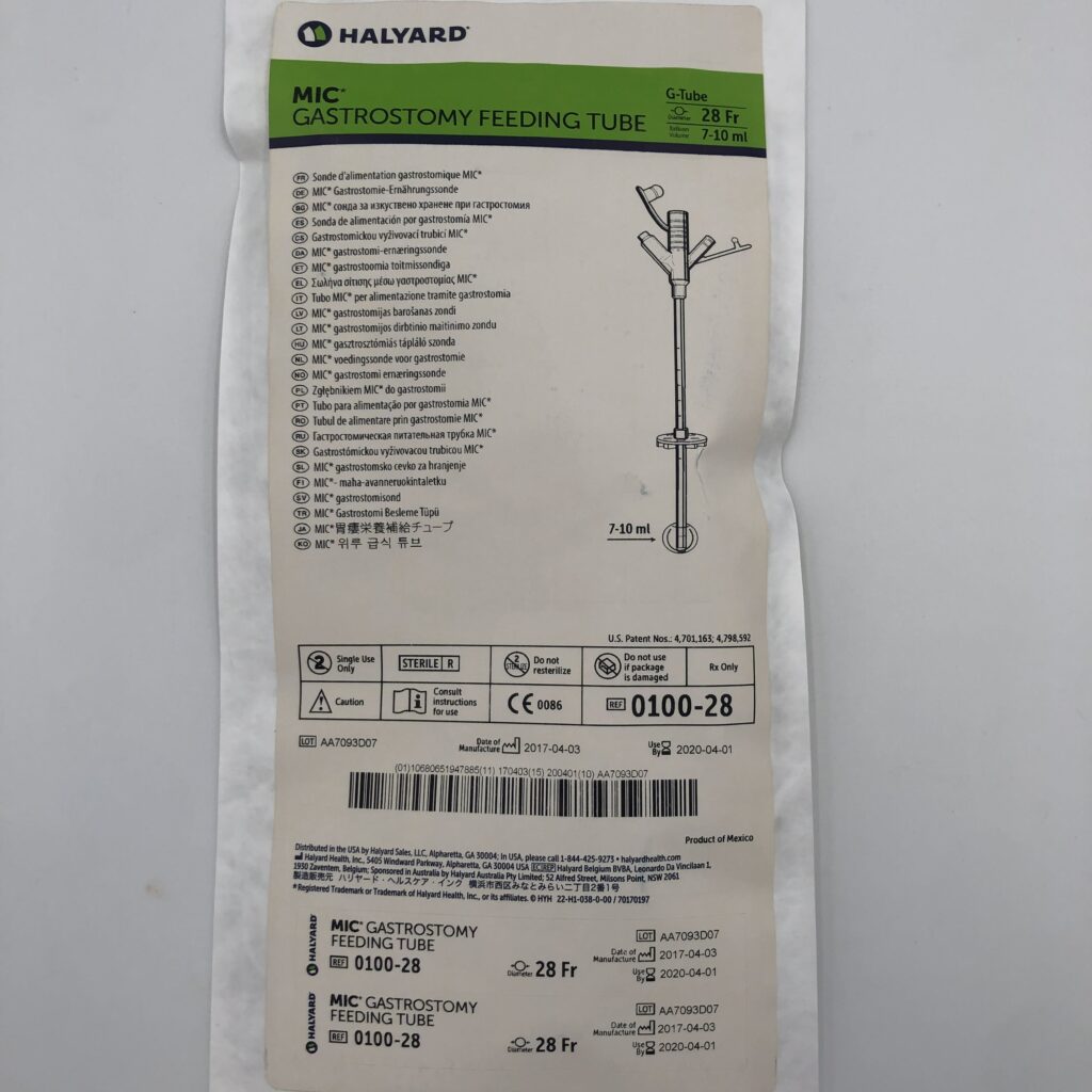 HALYARD 0100-28 MIC Gastrostomy Feeding Tube 28Fr (X) - GB TECH USA