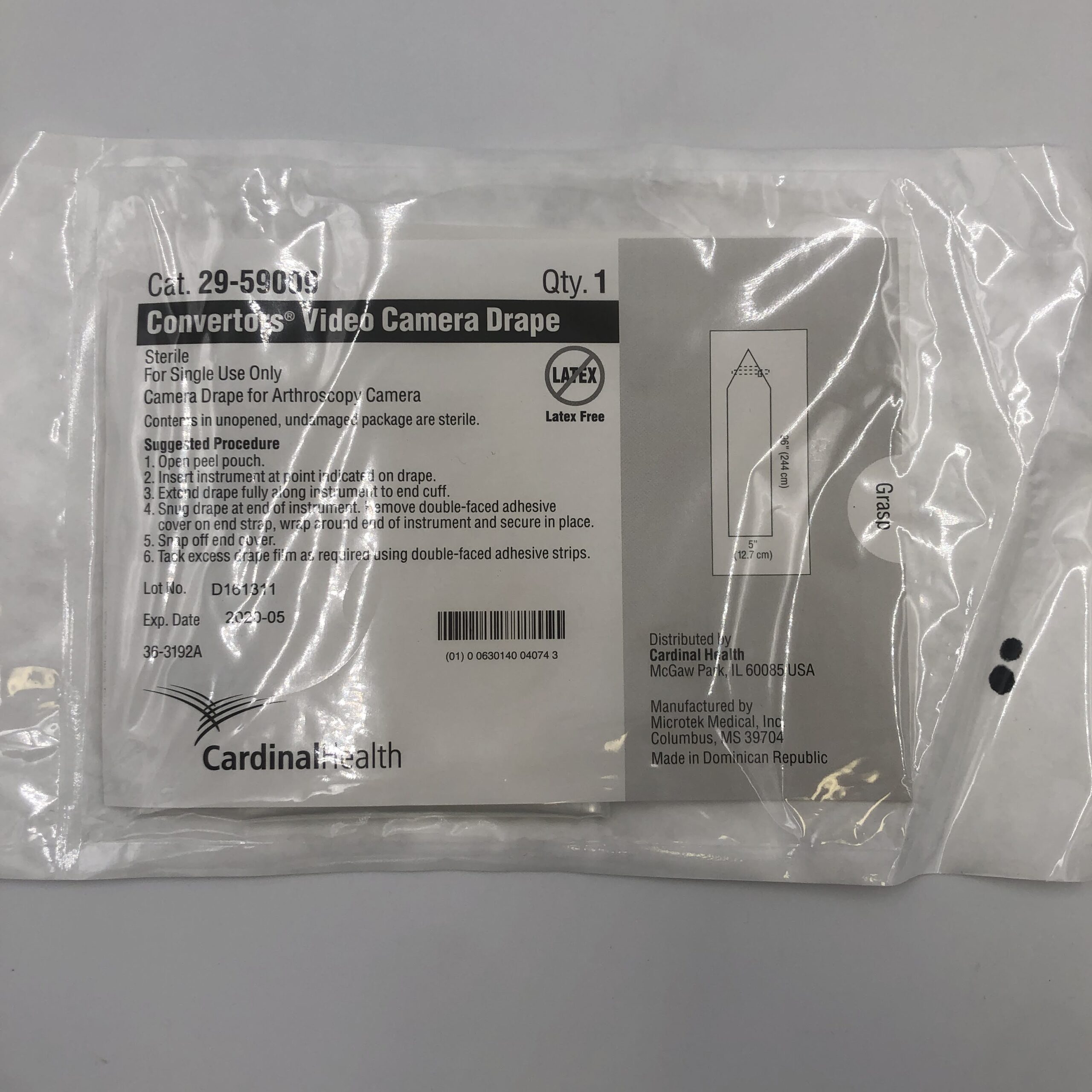CARDINAL HEALTH 29-59009 Convertors Video Camera Drape 96in x 5in (X ...