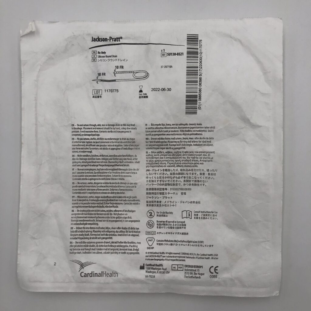 CARDINAL HEALTH SU130-0321 Jackson-Pratt Silicone Round Drain 10Fr (X ...