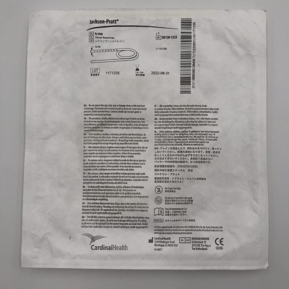 CARDINAL HEALTH SU130-1323 Jackson-Pratt Silicone Round Drain 15Fr (X ...