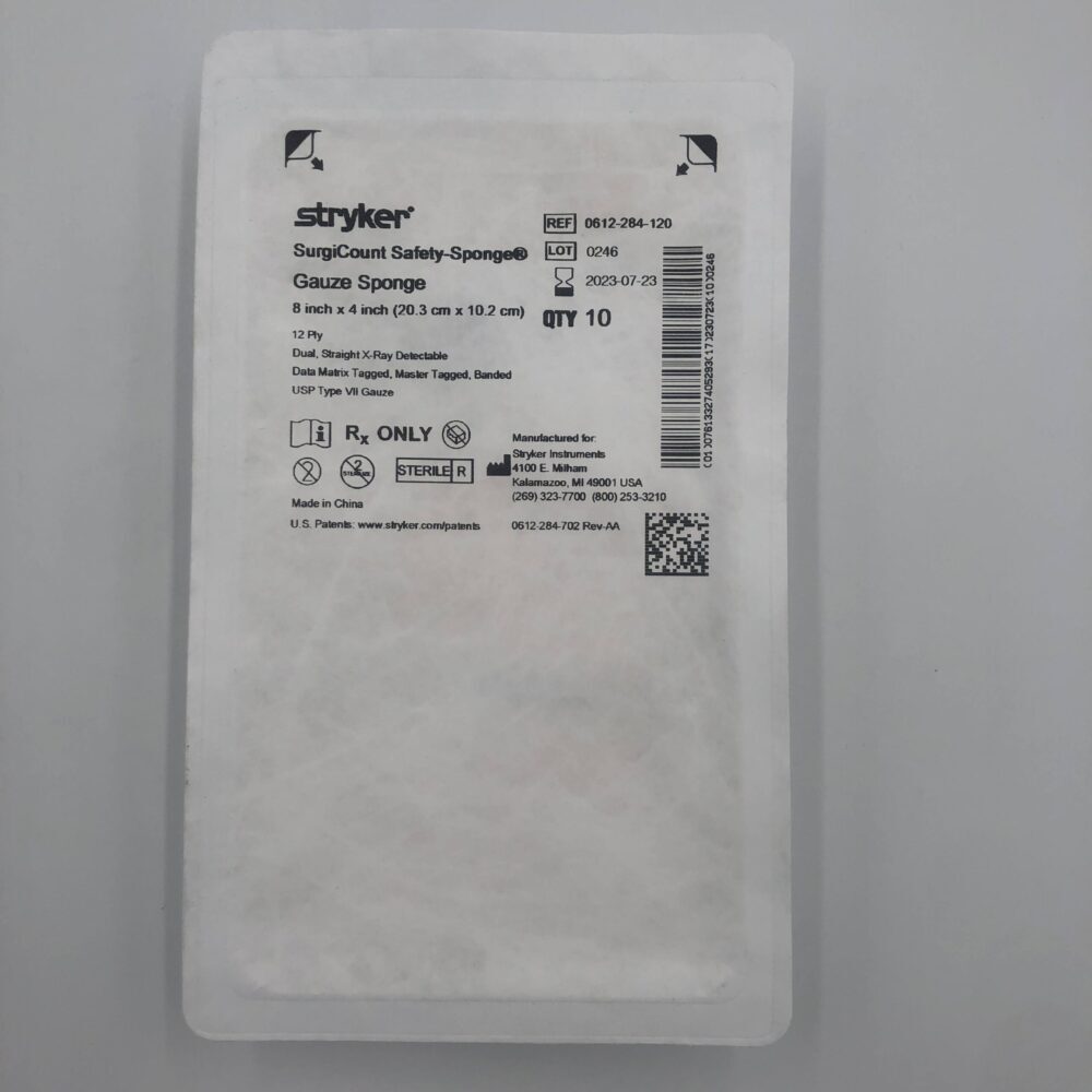 STRYKER 0612-284-120 SurgiCount Safety-Sponge Gauze Sponge 8in x 4in ...