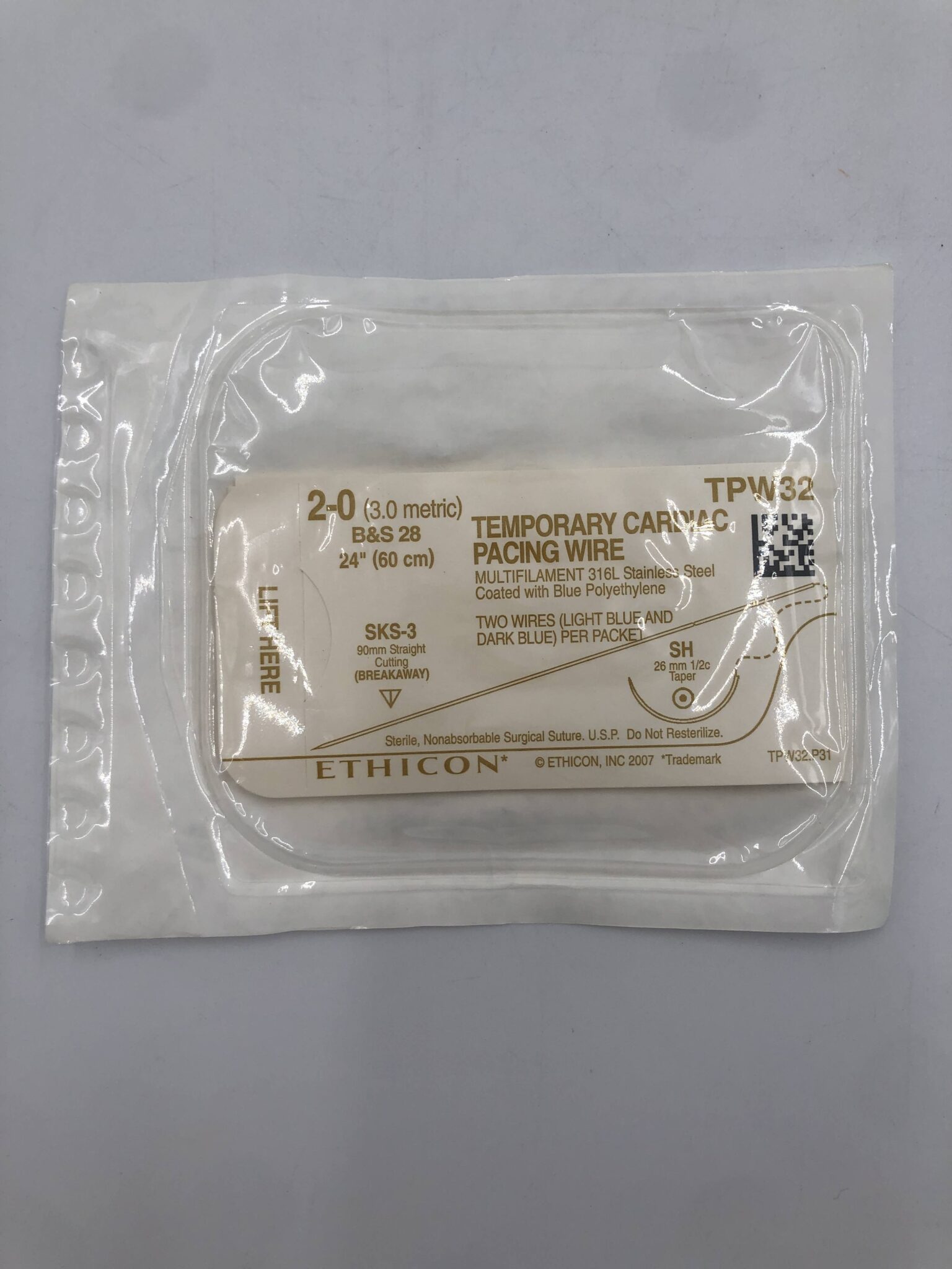 ETHICON TPW32 Temporary Cardiac Pacing Wire 2-0 24in, Multifilament ...