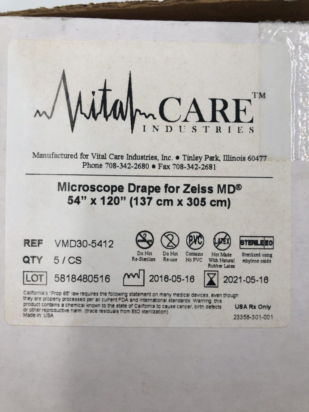 VITAL CARE VMD30-5412 Microscope Drape for Zeiss MD 54in x 120in (5/Bx ...