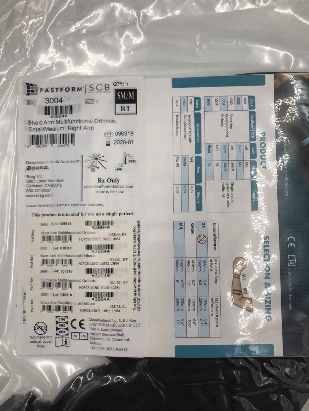 BREG 3004 FastForm SCB Short Arm Multifunctional Orthosis Small/Med ...