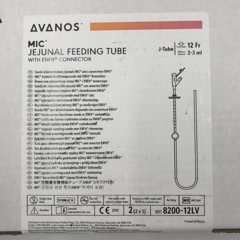 AVANOS 8200-12LV MIC Jejunal Feeding Tube w/ EnFit Connector 12Fr (2 ...