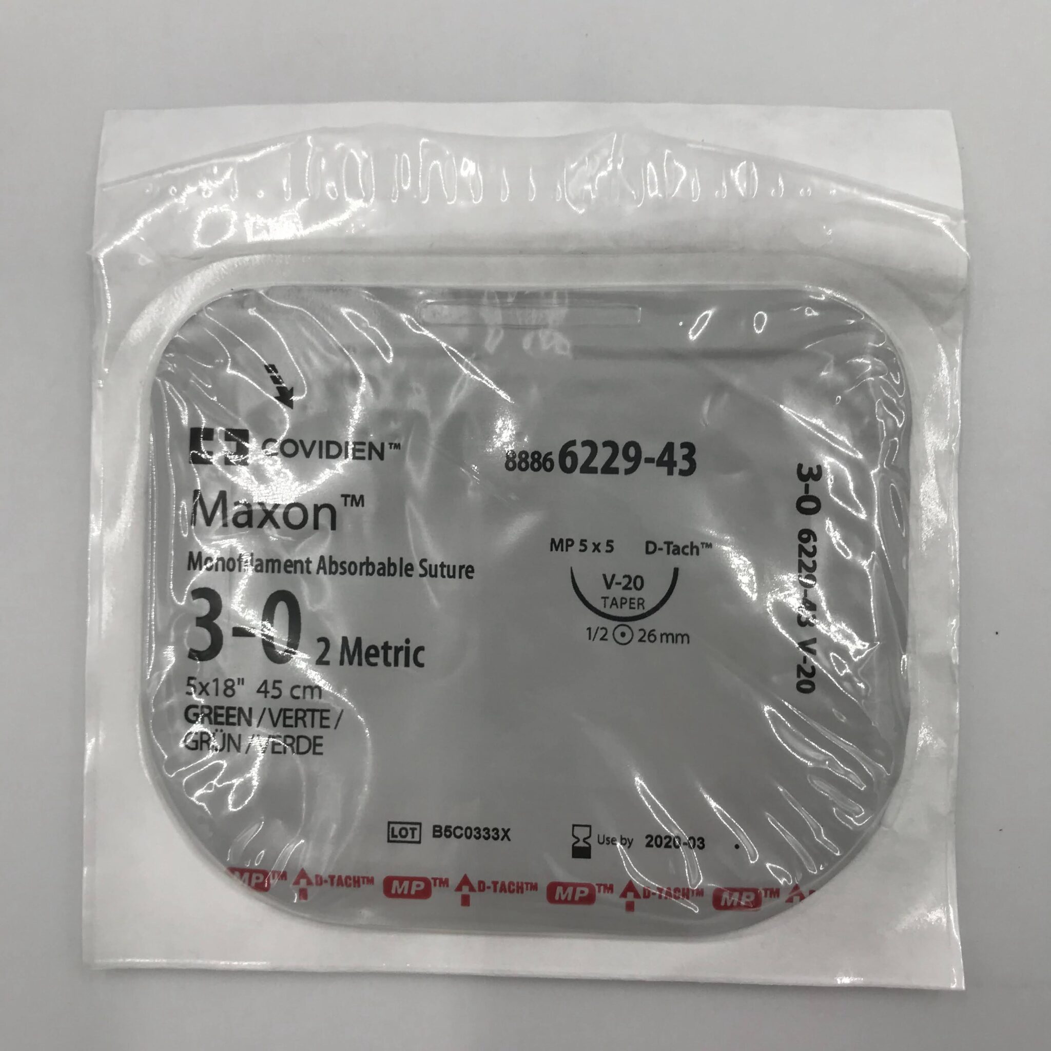 COVIDIEN 6229-43 Maxon Monofilament Absorbable Suture 3-0, Green (X ...