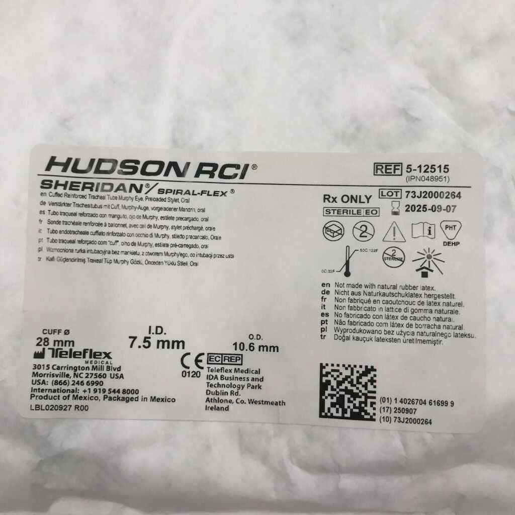 TELEFLEX 5-12515 HUDSON RCI Cuffed Reinforced Tracheal Tube Murphy Eye ...