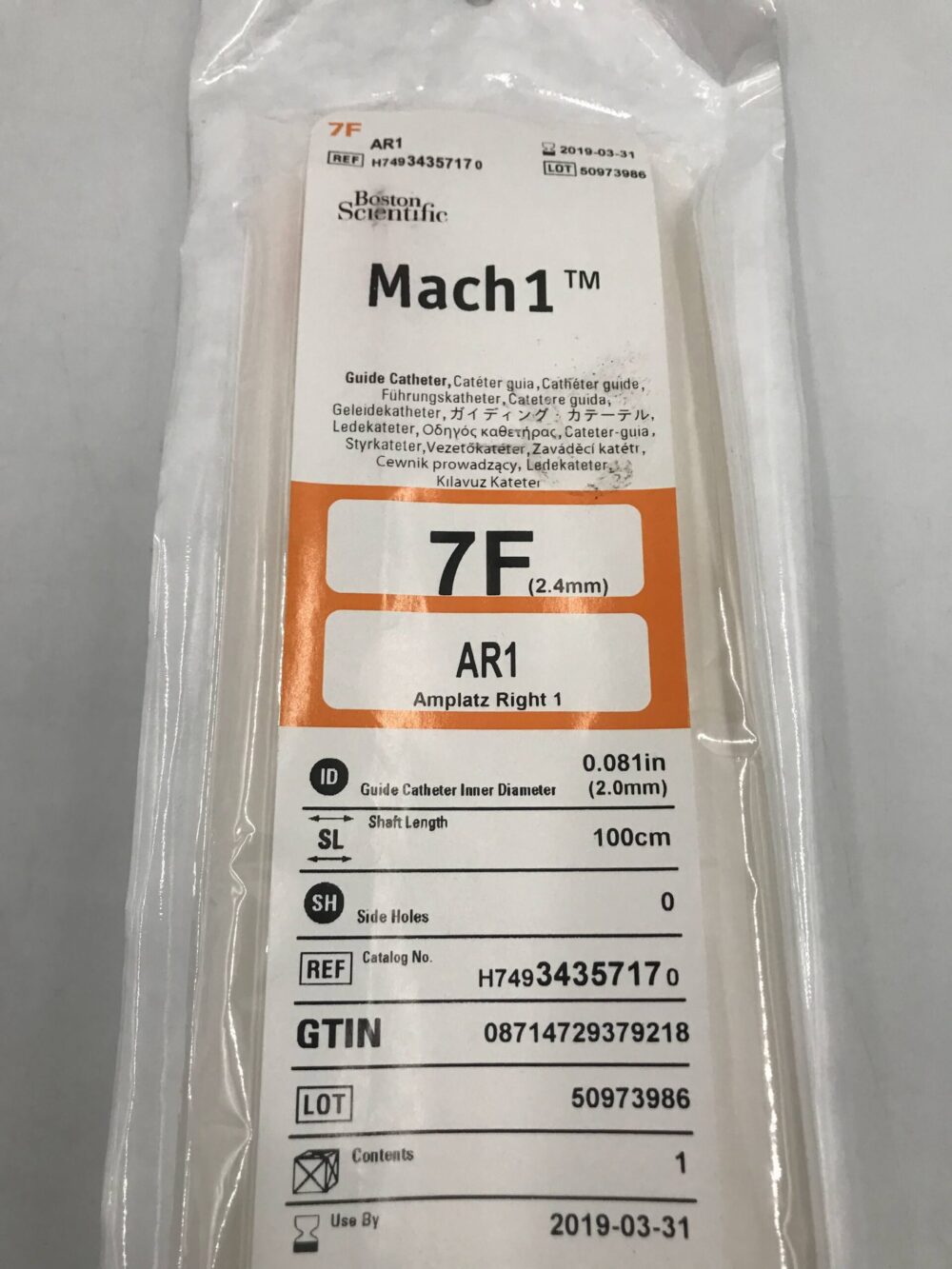 Boston Scientific 3435717 Mach1 AR1 Amplatz Right 1 Guide Catheter 7F ...