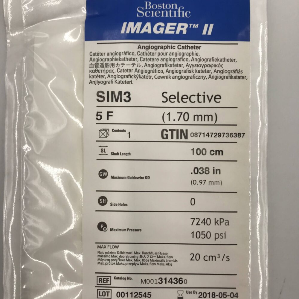 Boston Scientific 31436 Imager II Angiographic Catheter, SIM3 Selective ...