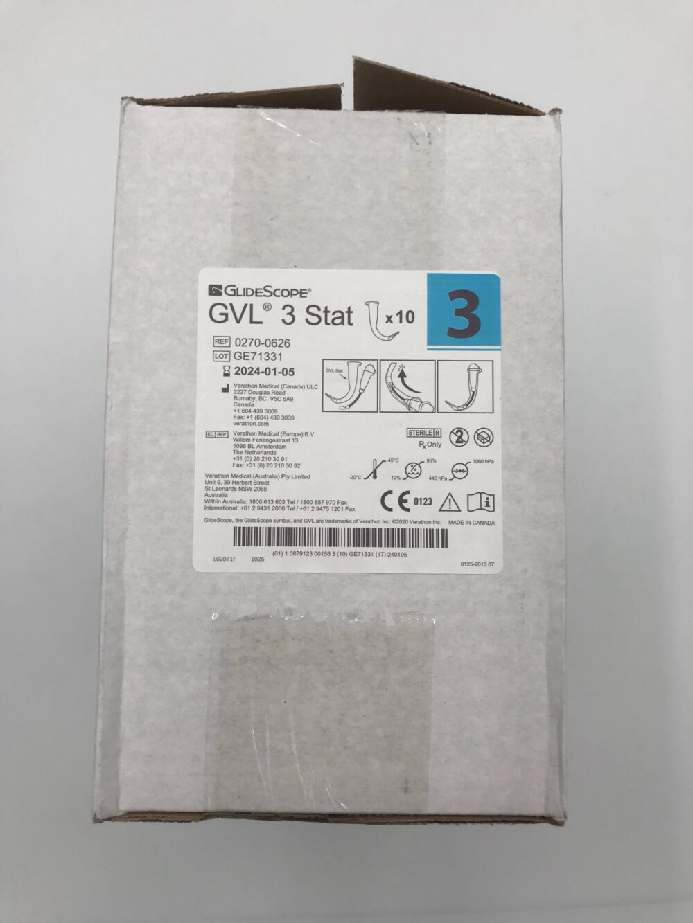 Verathon 0270-0626 GlideScope GVL 3 Stat (10/Box) – GB TECH USA