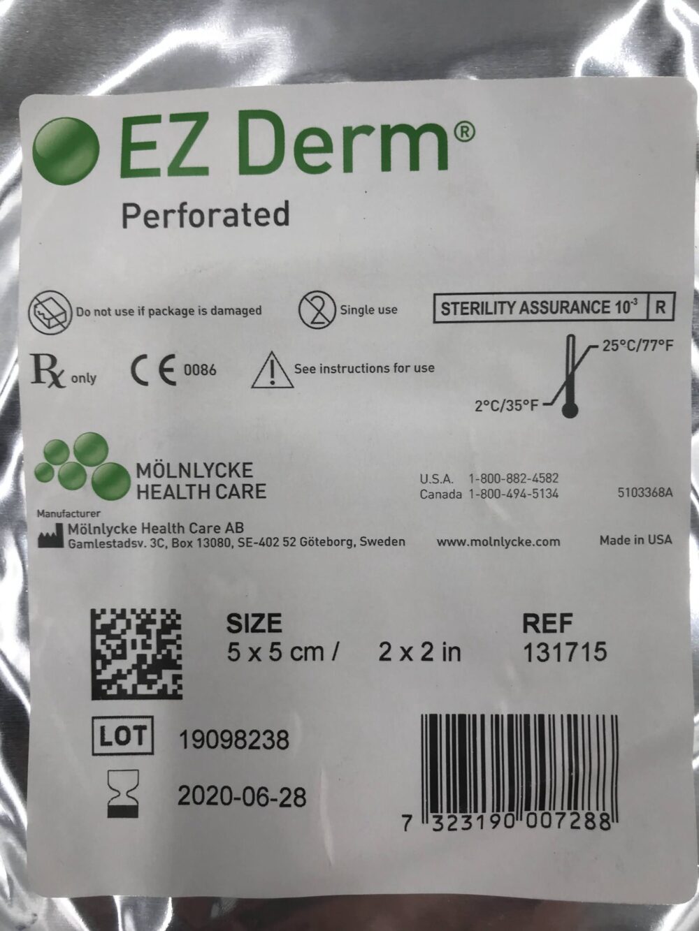 Molnlycke 131715 EZ Derm, Perforated Porcine Xenograft, 5x5cm (x) - GB ...