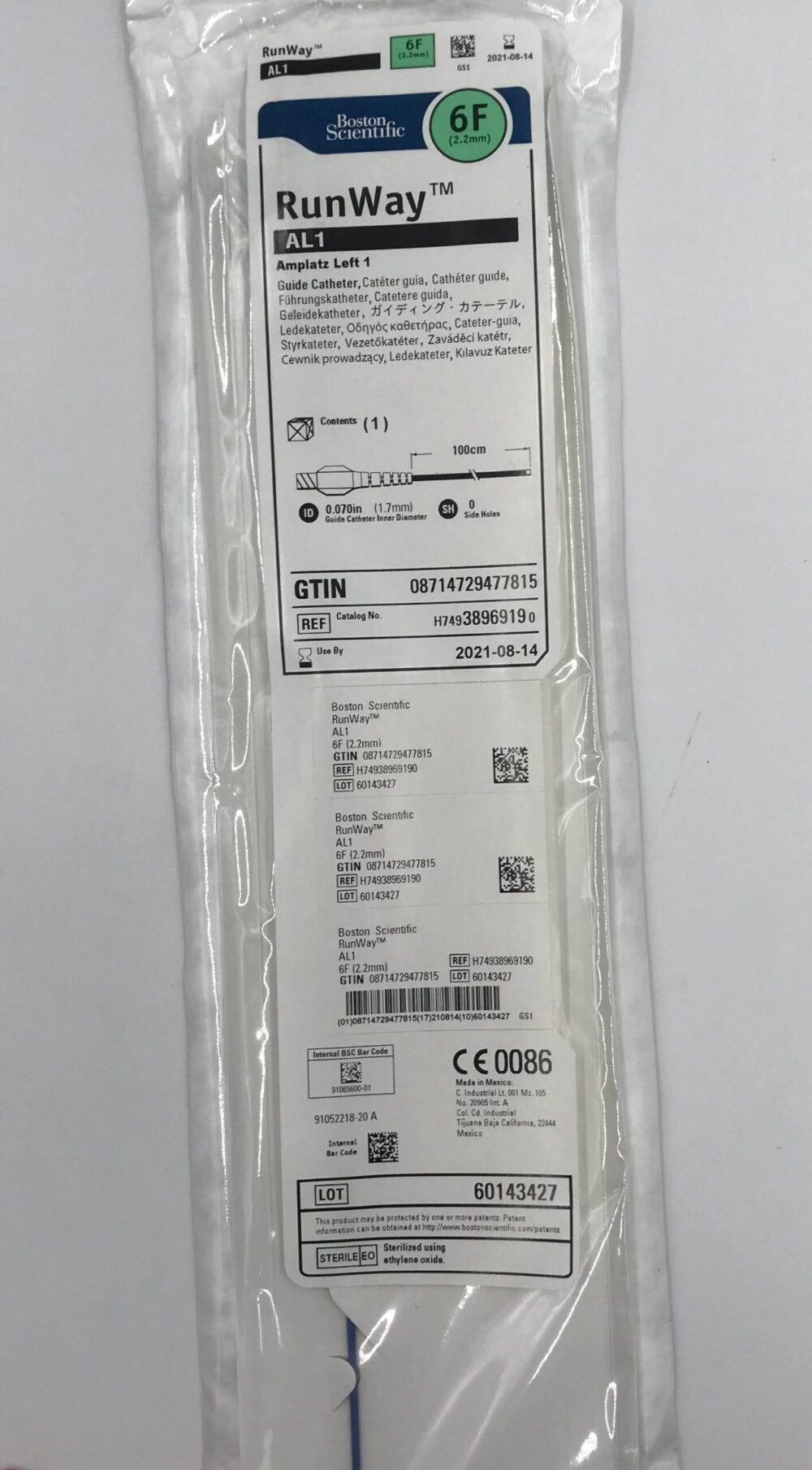 Boston Scientific 3896919 RunWay AL1 Amplatz Left 1 Guide Catheter 6F ...