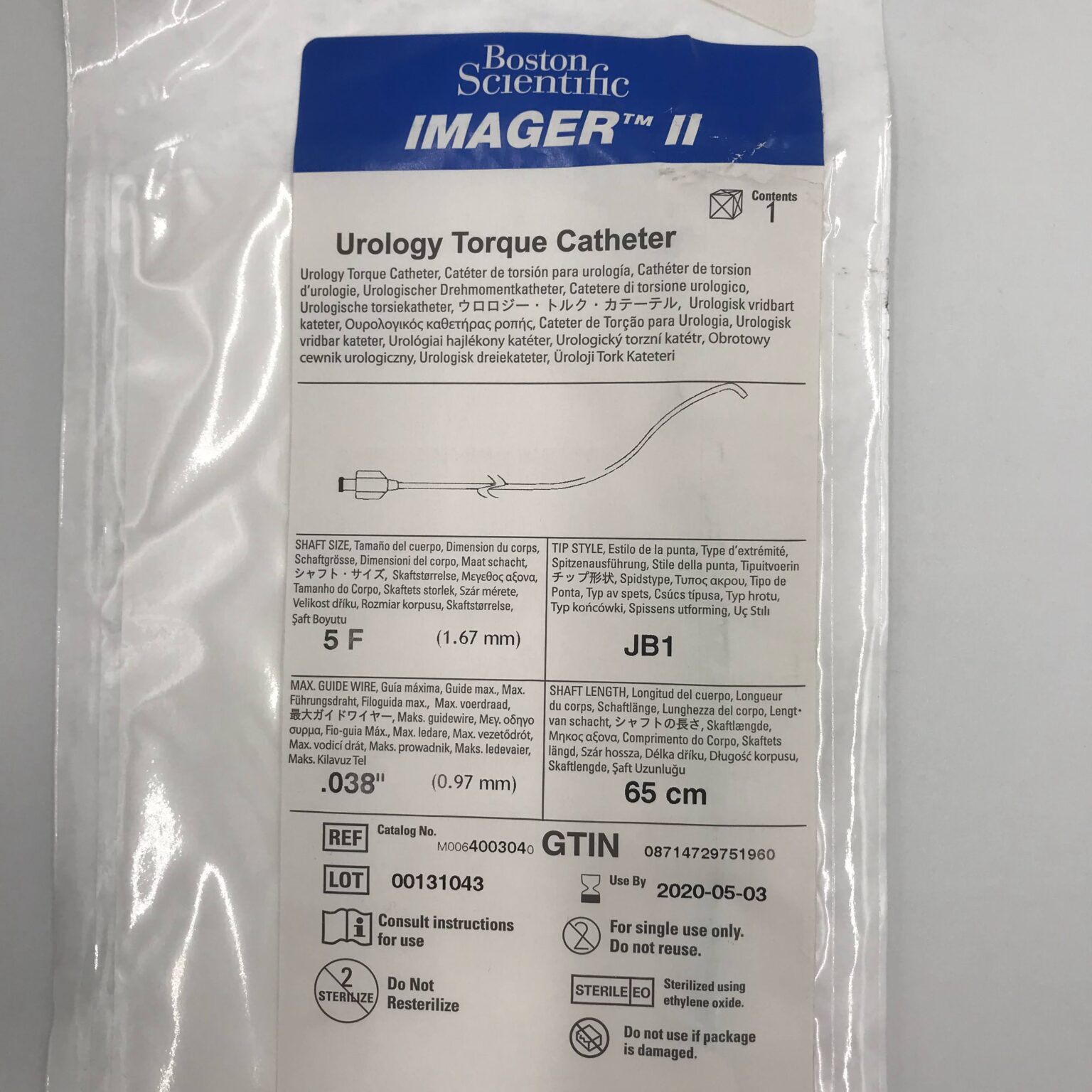 Boston Scientific 400304 Imager II Urology Torque Catheter JB1 5F x ...
