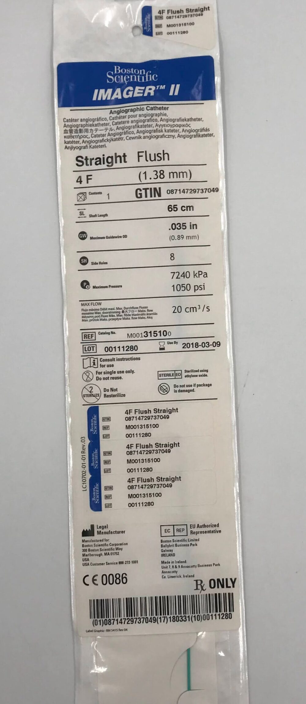 Boston Scientific 31510 Imager II Straight Flush Angiographic Catheter ...